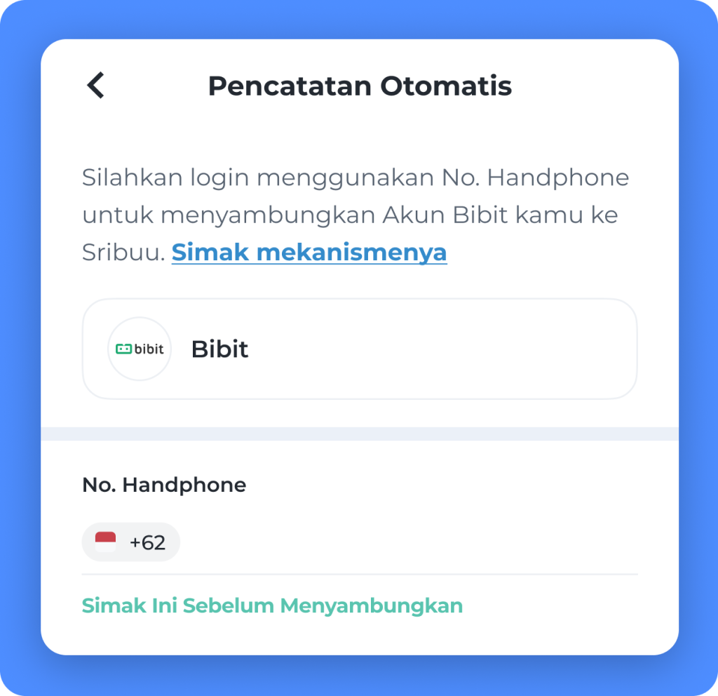 cara hubungkan akun investasi - Sribuu | Aplikasi Catat Keuangan