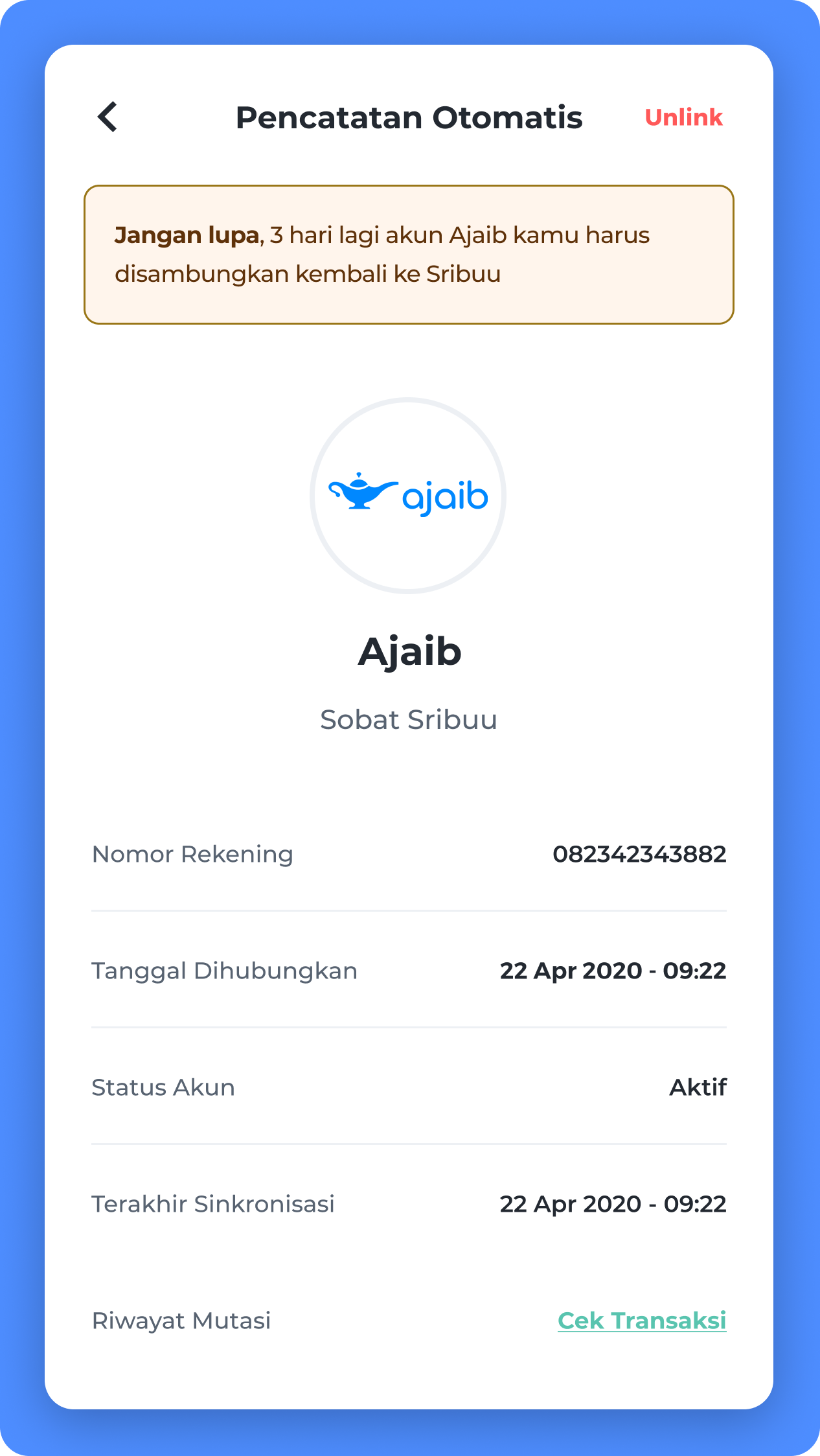 cara hubungkan akun investasi - Sribuu | Aplikasi Catat Keuangan