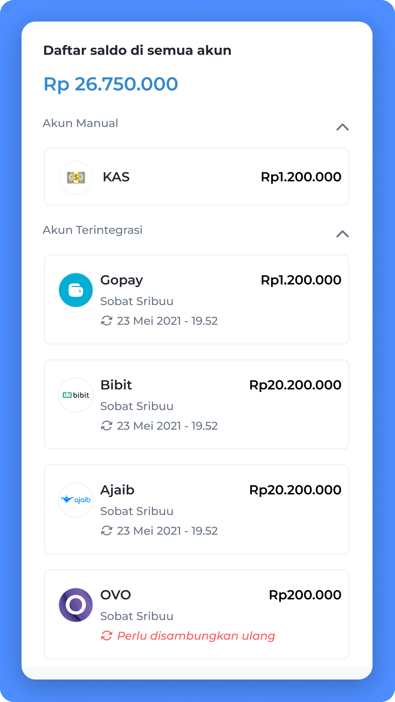 cara hubungkan akun investasi - Sribuu | Aplikasi Catat Keuangan